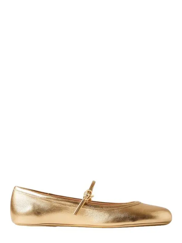 GIANVITO ROSSI Carla Metallic Leather Mary Jane Flats - Gold