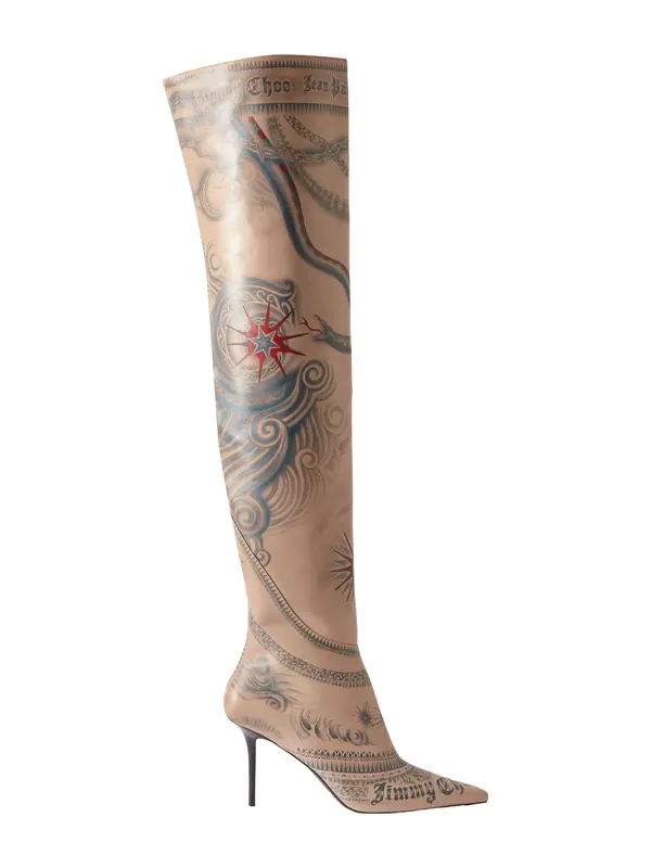 JIMMY CHOO Jean Paul Gaultier 90 Printed Leather Boots - Neutrals