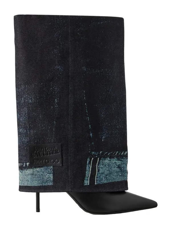 JIMMY CHOO Jean Paul Gaultier Printed Denim And Leather Over-the-knee Boots - Blue