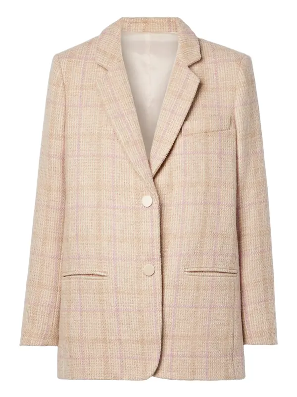 LoveShackFancy Denzel Checked Houndstooth Wool Blazer - Pink