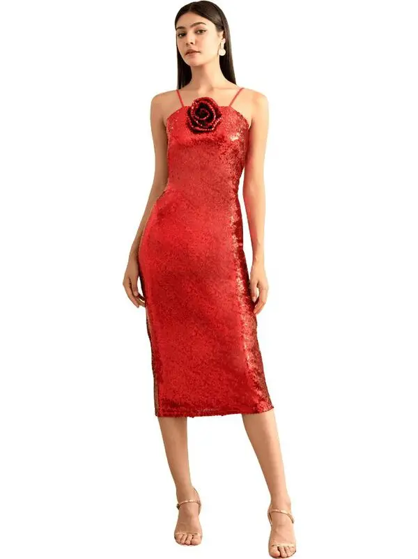 Yumi Kim Shea Sequin Midi Dress - Red
