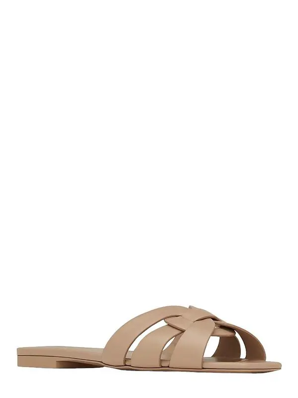 Saint Laurent Tribute Mules - Dark Beige Smooth Leather