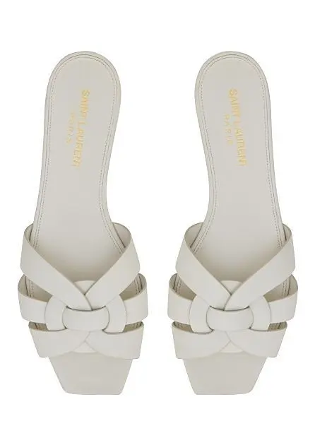 Saint Laurent Tribute Mules - White Smooth Leather