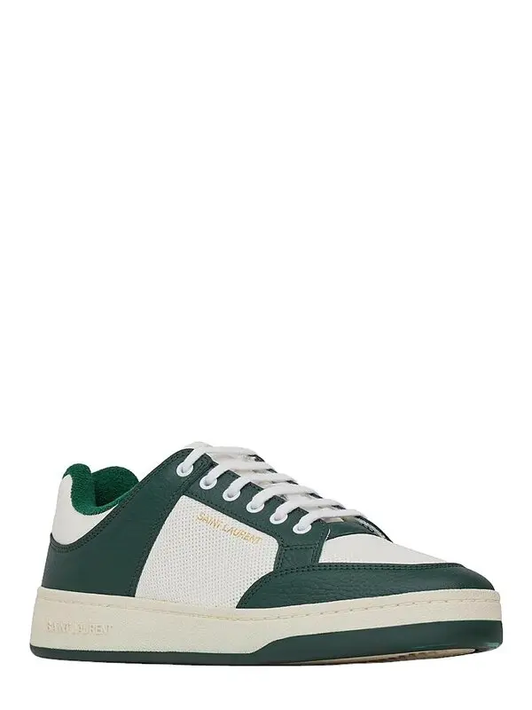 Saint Laurent Sl/61 Low-top Sneakers - White And Dark Green Perforated Leather