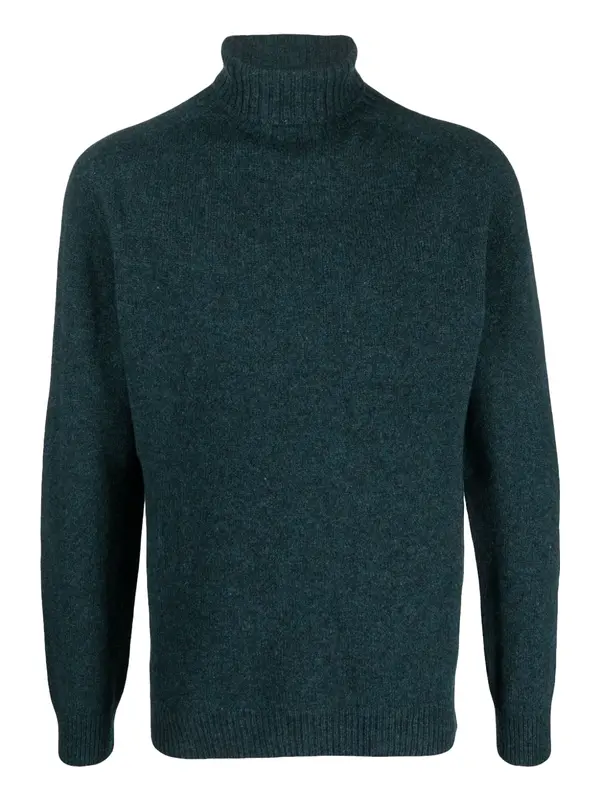 Sunspel Lambswool Roll Neck Jumper - Green