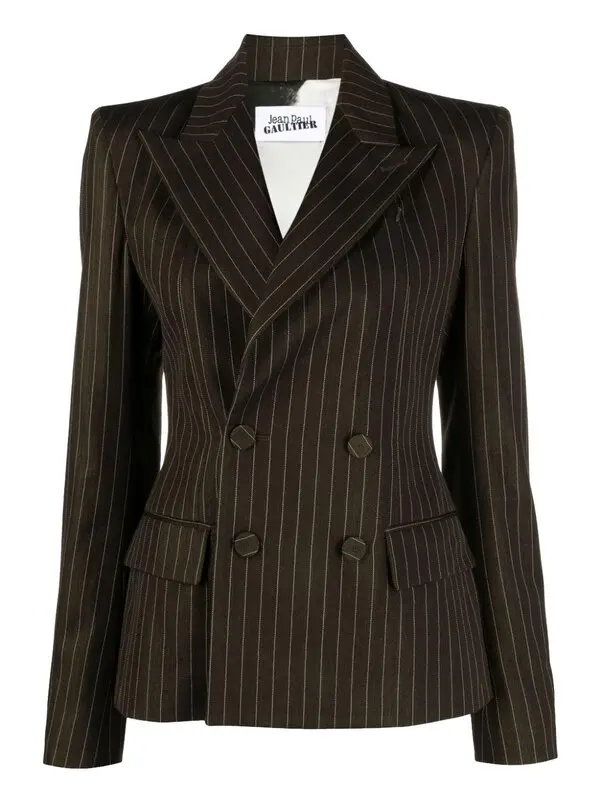 JEAN PAUL GAULTIER Pinstriped Wool-blend Blazer - Brown