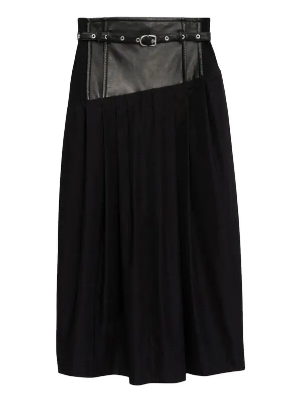 3.1 Phillip Lim Yoke Leather Pleated Midi Skirt - Black