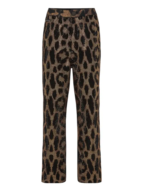 Philipp Plein Crystal-embellished Leopard Jeans - Brown