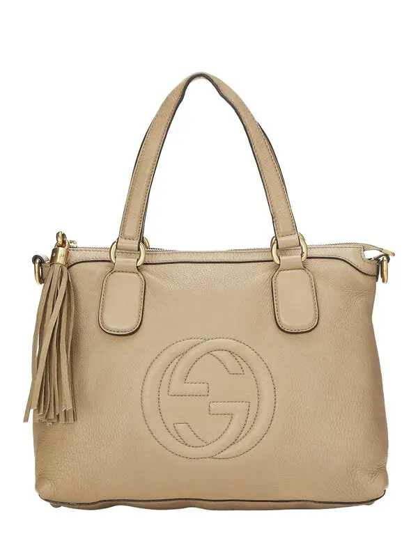 Gucci Grained Leather Soho Top Handle Bag - Beige