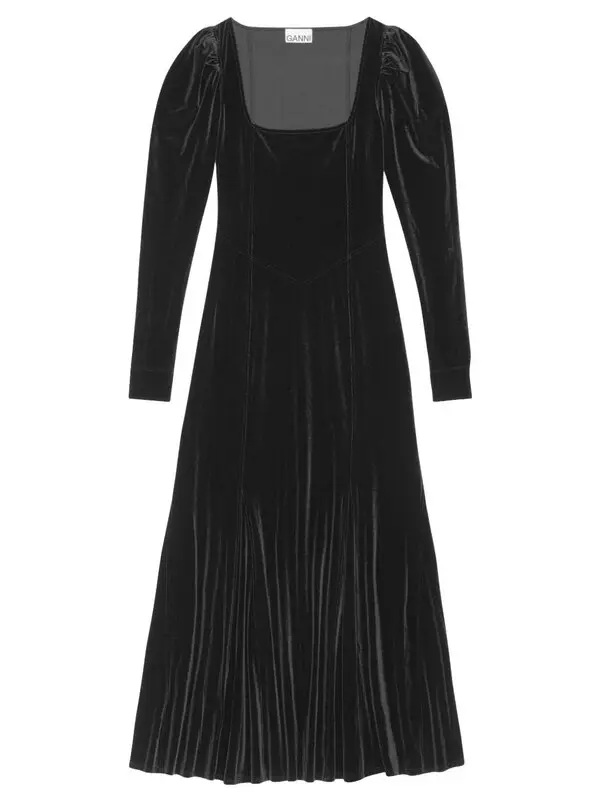 GANNI Square-neck Velvet Maxi Dress - Black