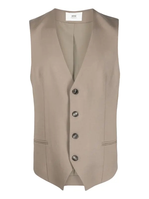 Ami V-neck Virgin Wool Waistcoat - Neutrals
