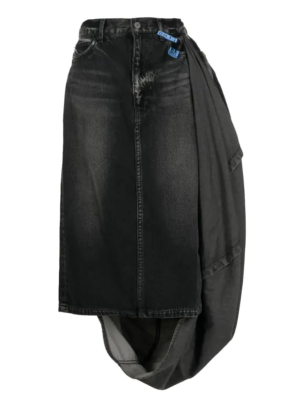 Mihara Yasuhiro Circle Washed Denim Skirt - Black