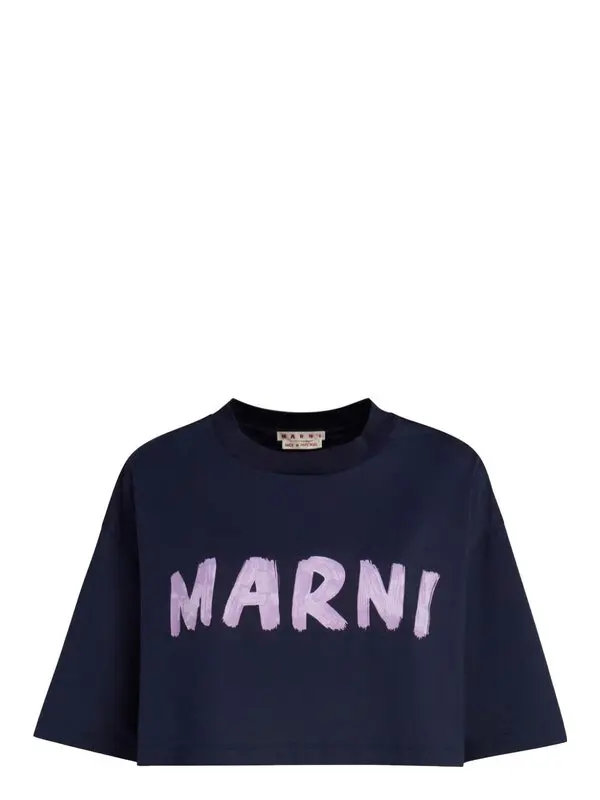 Marni Logo-print Cropped Cotton T-shirt - Blue