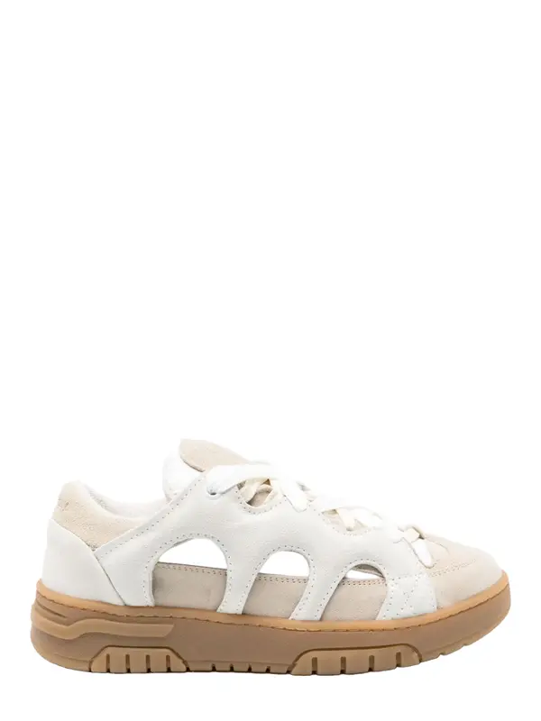 SANTHA Curb Panelled Leather Sneakers - Neutrals