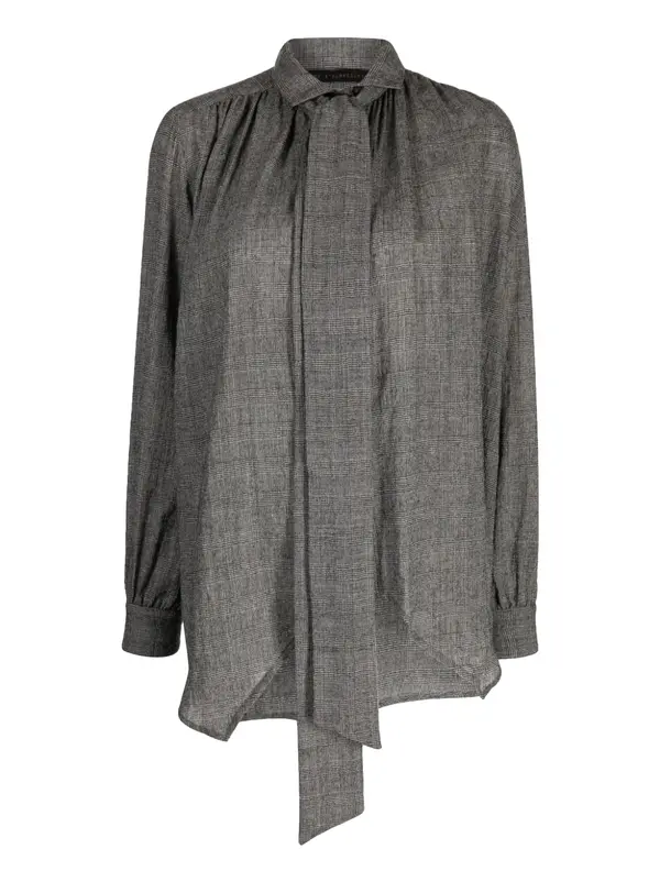 FORME D'EXPRESSION Plaid Pussy-bow Blouse - Grey