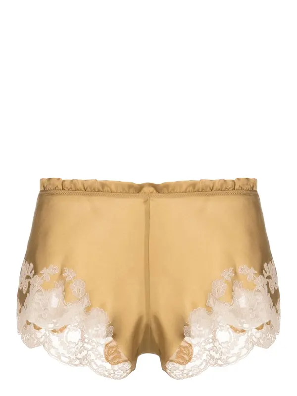 Carine Gilson Calais-caudry Lace-trim Silk Shorts - Neutrals