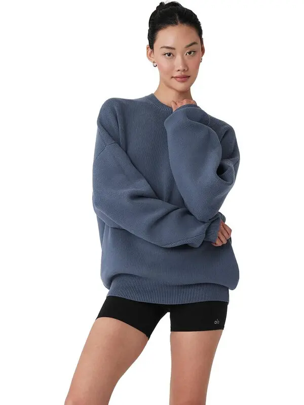 Alo Yoga Scholar Crewneck Sweater - Bluestone
