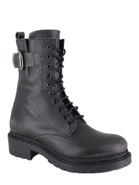 ZIGI Agatha Lace-up Combat Boot - Black Leather