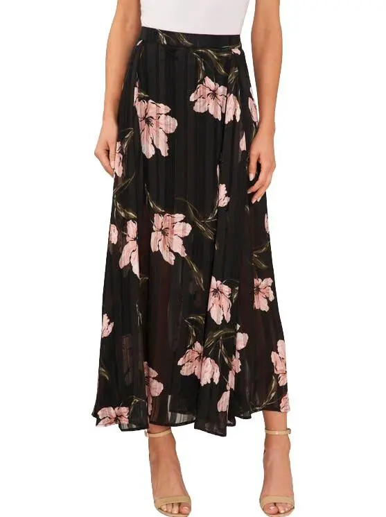 CECE DUPRAZ Floral Pleated Midi Skirt - Rich Black