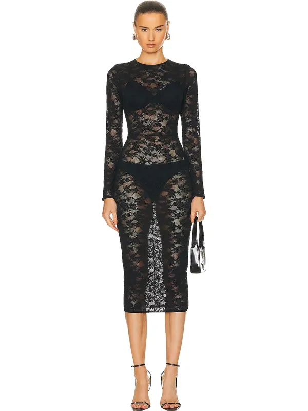 Fleur Du Mal Le Stretch Multifit Lace Long Sleeve Dress - Black