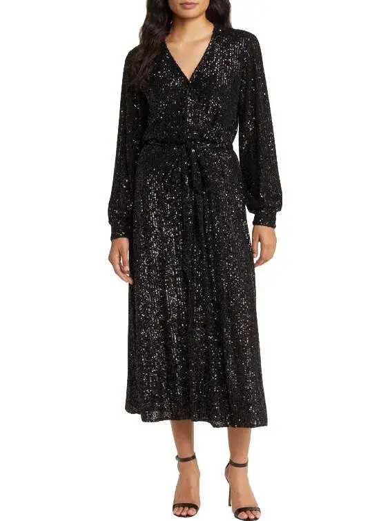 Anne Klein Sequin Midi Dress - Anne Black