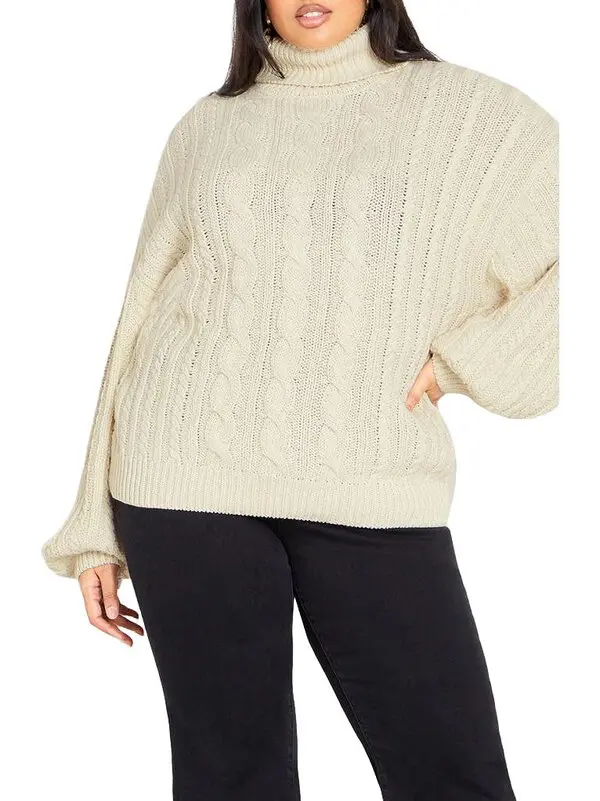 City Chic Avah Cable Stitch Turtleneck Sweater - Creme
