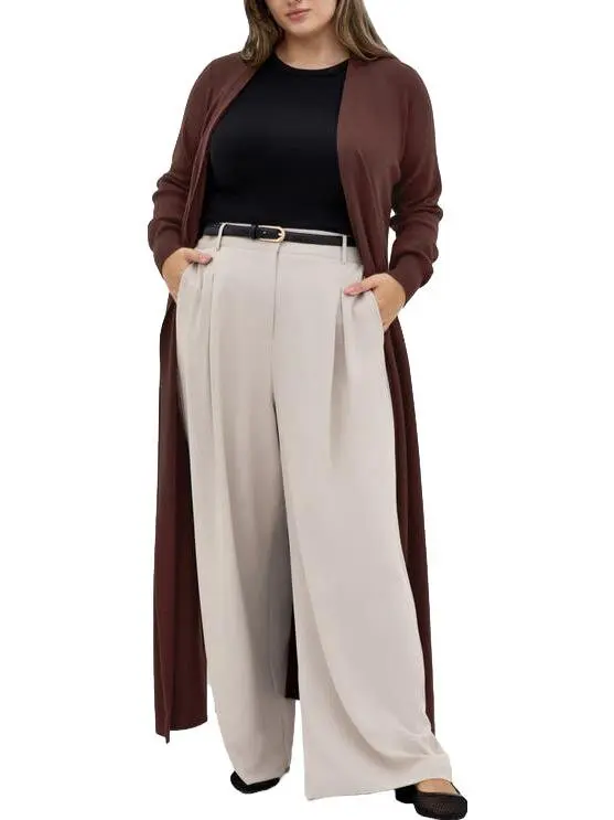 City Chic Tie Waist Longline Cardigan - Cocoa