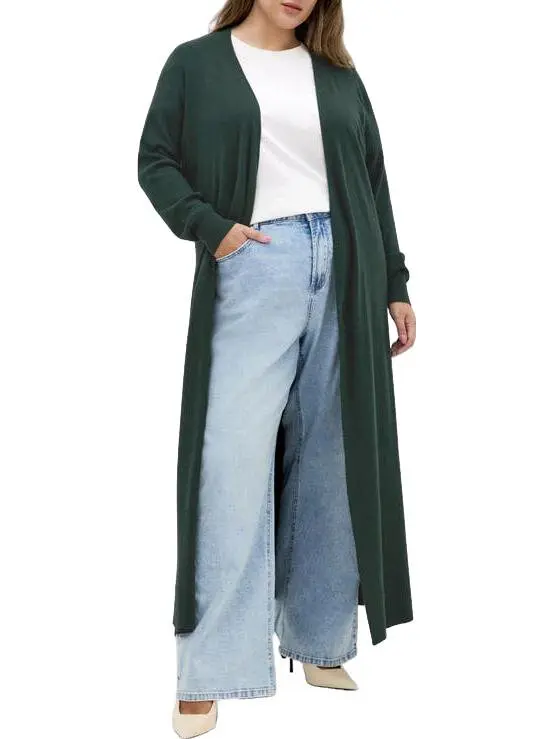 City Chic Tie Waist Longline Cardigan - Hunter