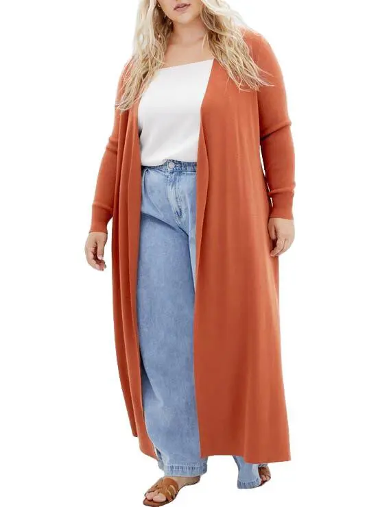 City Chic Tie Waist Longline Cardigan - Toffee