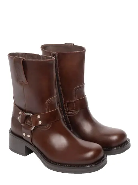 NEROGIARDINI Harness Leather Booties - Brown