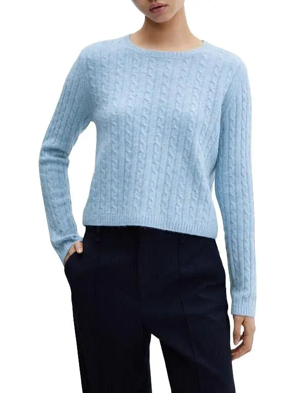 Mango Crewneck Cable Sweater - Blue