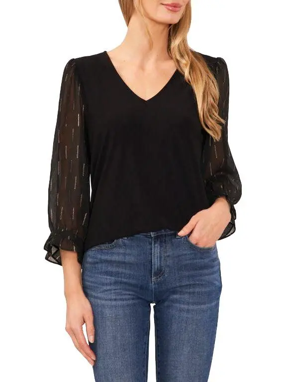 CECE DUPRAZ Mixed Media Top - Rich Black
