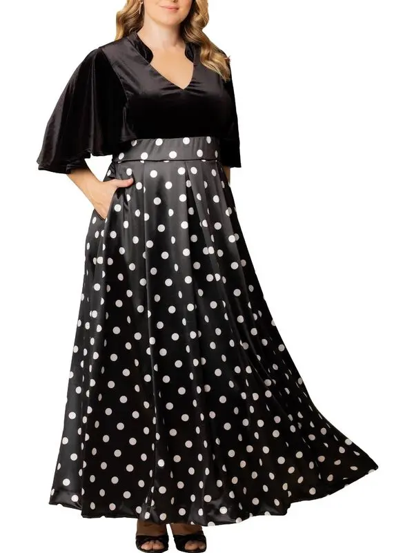 KIYONNA Radiant Opulence Mixed Media Ballgown - Black Polka Dot