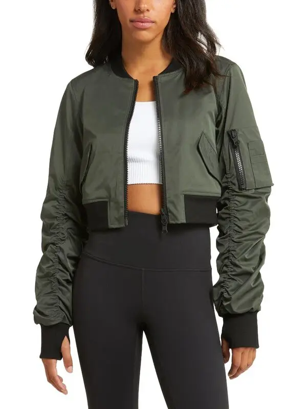 Blanc Noir Bombardier Crop Bomber Jacket - Dark Forest
