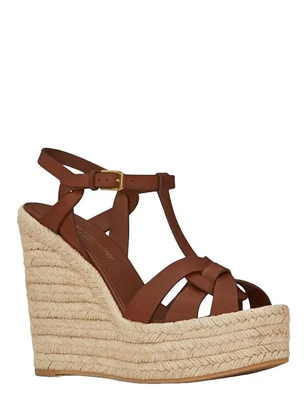 Saint Laurent Tribute Espadrilles Wedge - Amber Smooth Leather