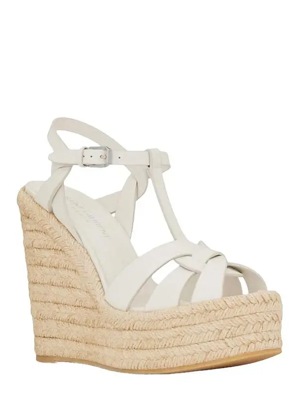 Saint Laurent Tribute Espadrilles Wedge - White Smooth Leather