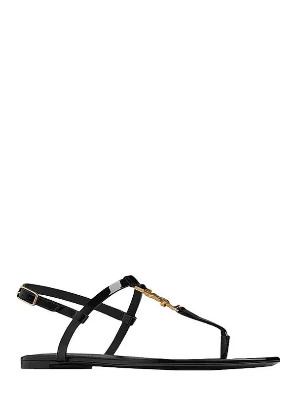 Saint Laurent Cassandra Sandals In Patent Leather - Black/gold Patent