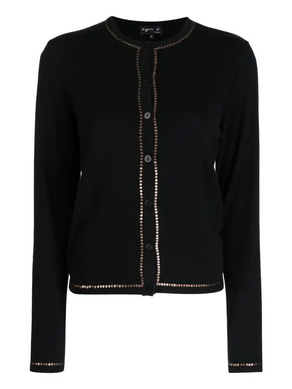 AGNÈS B. Paillettes Fine-knit Cardigan - Black