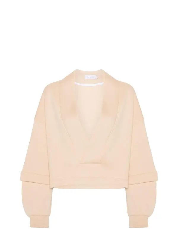 IOANA CIOLACU V-neck Cotton-blend Sweatshirt - Neutrals