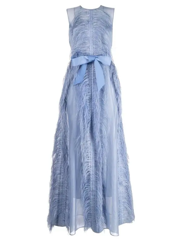 Huishan Zhang Beau Feather-trim Organza Gown - Blue