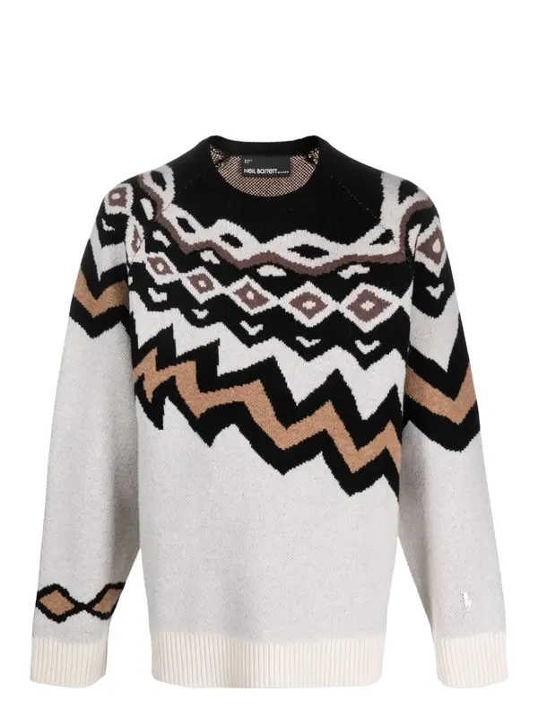 Neil Barrett Intarsia-knit Wool Jumper - Neutrals