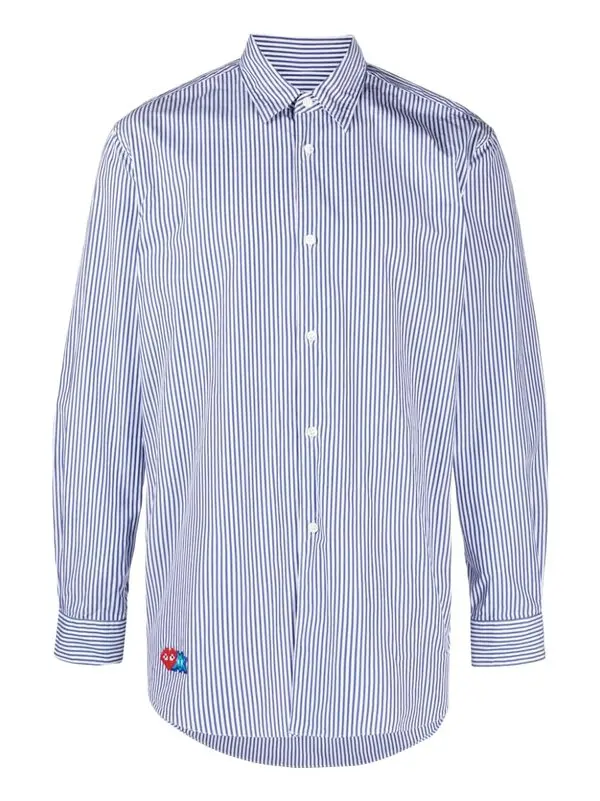 Play Comme Des Garcon X Invader Pixel-patch Striped Cotton Shirt - White