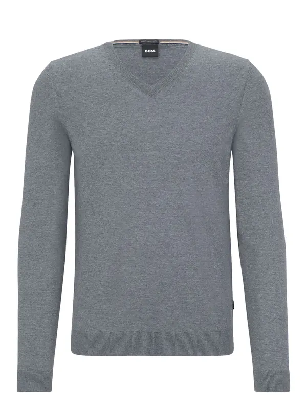 BOSS V-neck Virgin-wool Jumper - Grey