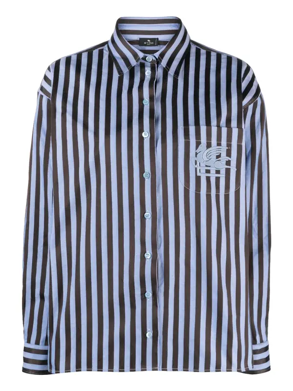 Etro Pegaso-embroidered Striped Shirt - Blue