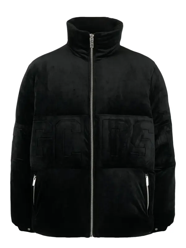 Gcds Logo-embossed Velvet Padded Jacket - Black
