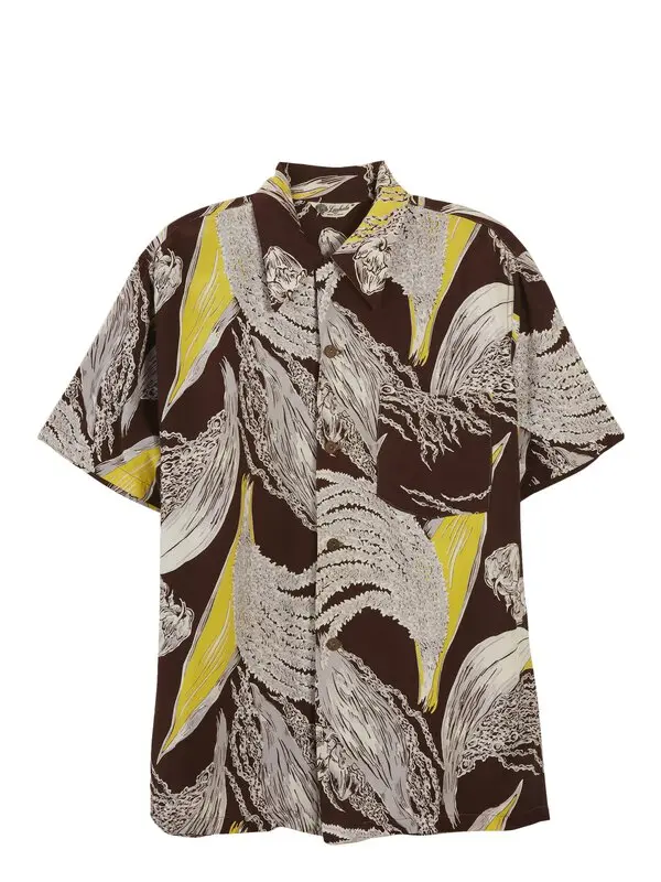 Vintage Floral Lauhala Hawaiian Shirt - Brown