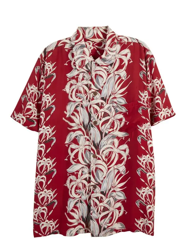 Vintage Floral Print Hawaiian Togs Shirt - Red