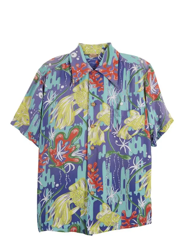 Vintage Floral & Fish Hawaiian Shirt - Purple