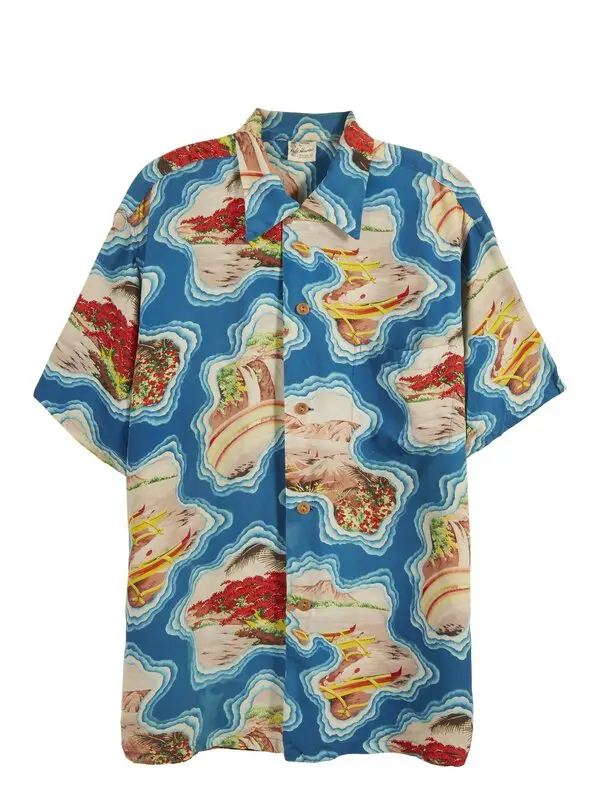 Vintage Hawaii Island Pattern Shirt - Blue