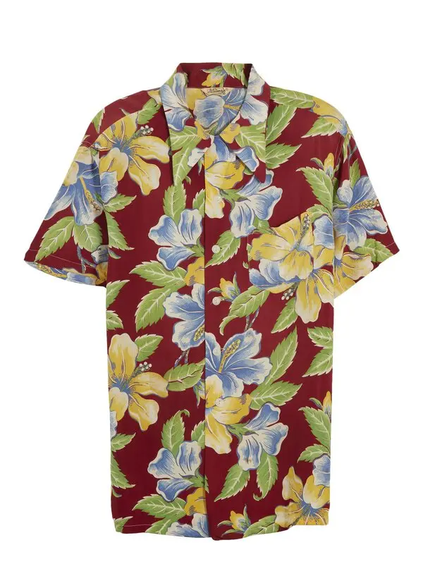 Vintage Floral Hawaiian Shirt - Burgundy